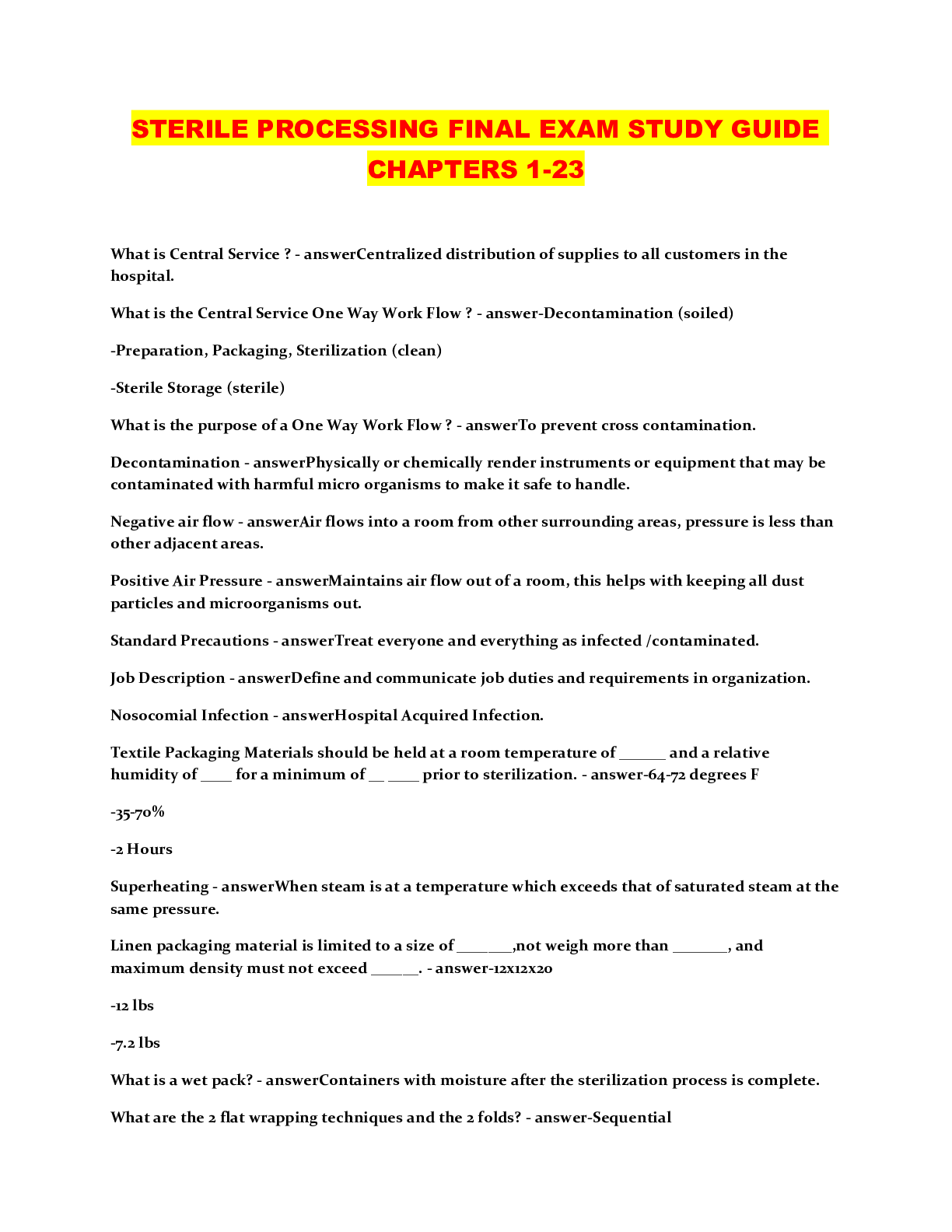STERILE PROCESSING FINAL EXAM STUDY GUIDE CHAPTERS 1-23 – Scholarfriends - Scholarfriends